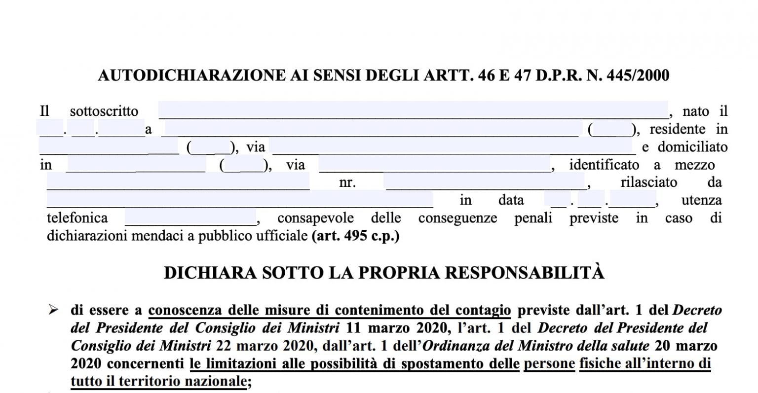 Covid-19, NUOVO modello di autodichiarazione, scarica PDF