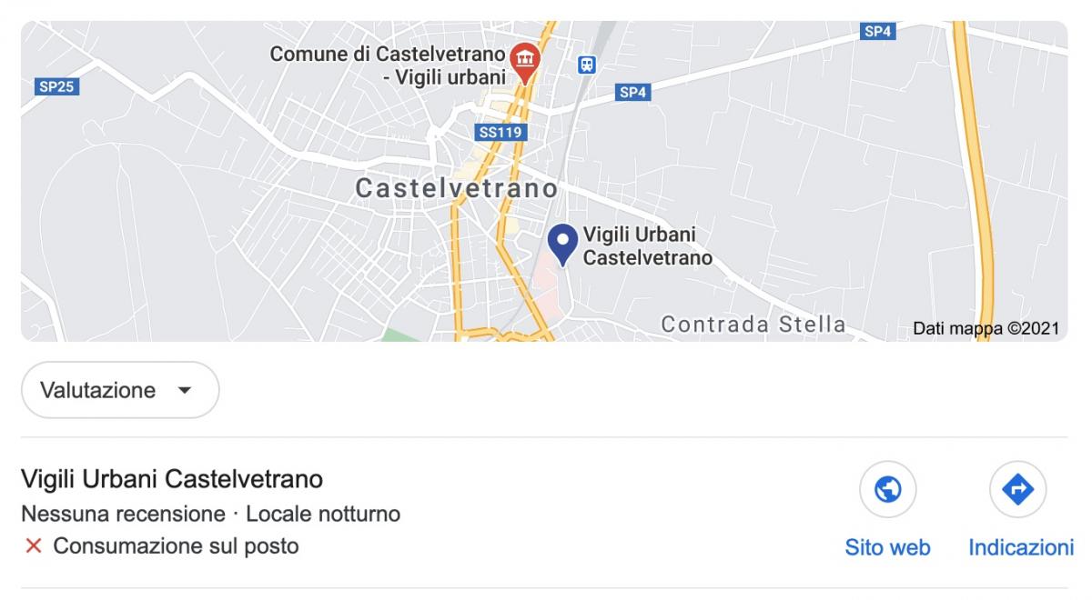 Castelvetrano su Maps, cerchi "locale notturno" trovi Vigili urbani
