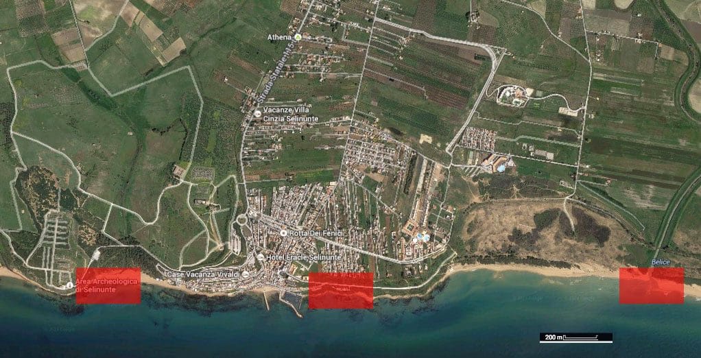 Mappa mare Marinella di Selinunte - zone divieto balneazione